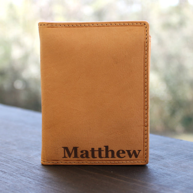 Custom Engraved Premium Leather Tri-Fold Wallet | Six Shooter Gifts