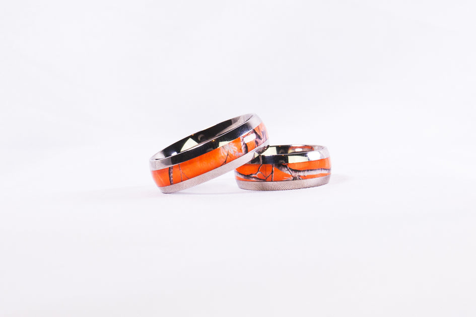 Blaze Orange Camo Titanium Wedding Ring | Six Shooter Gifts